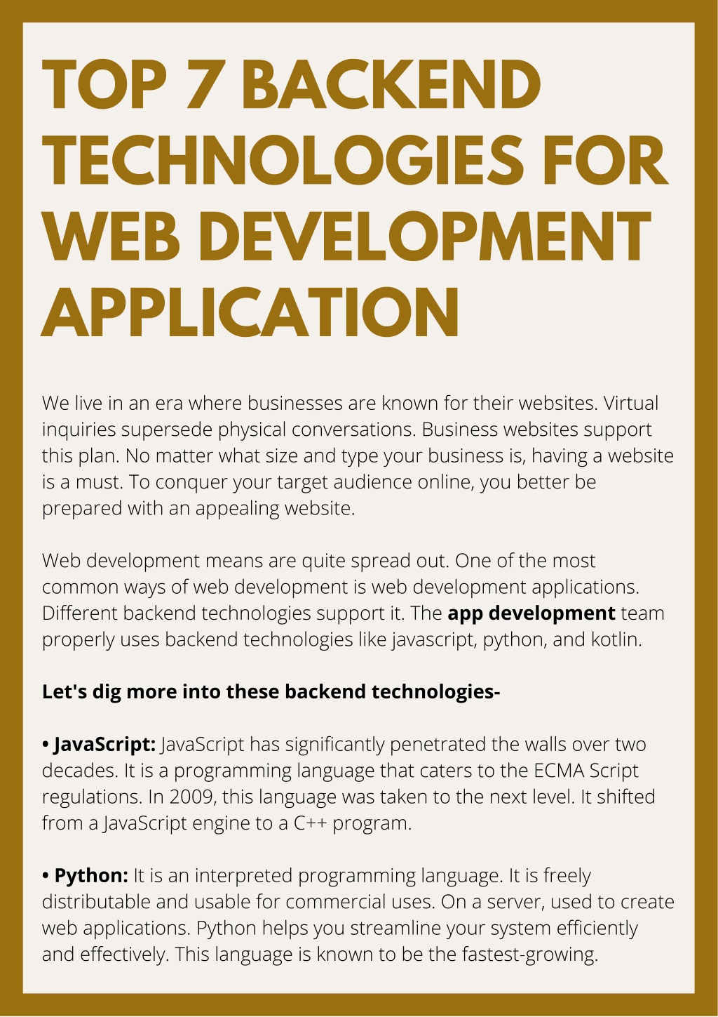 PPT - Top 7 Backend Technologies for Web Development Application PowerPoint Presentation - ID ...