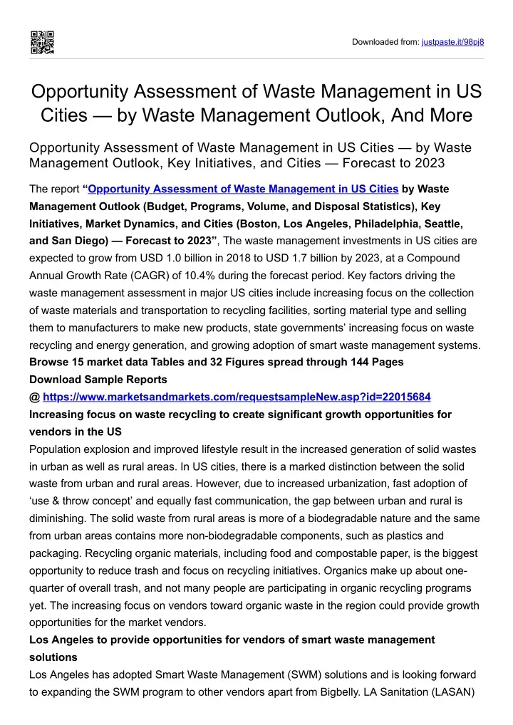 PPT - Opportunity Assessment of Waste Management in US Cities — by ...