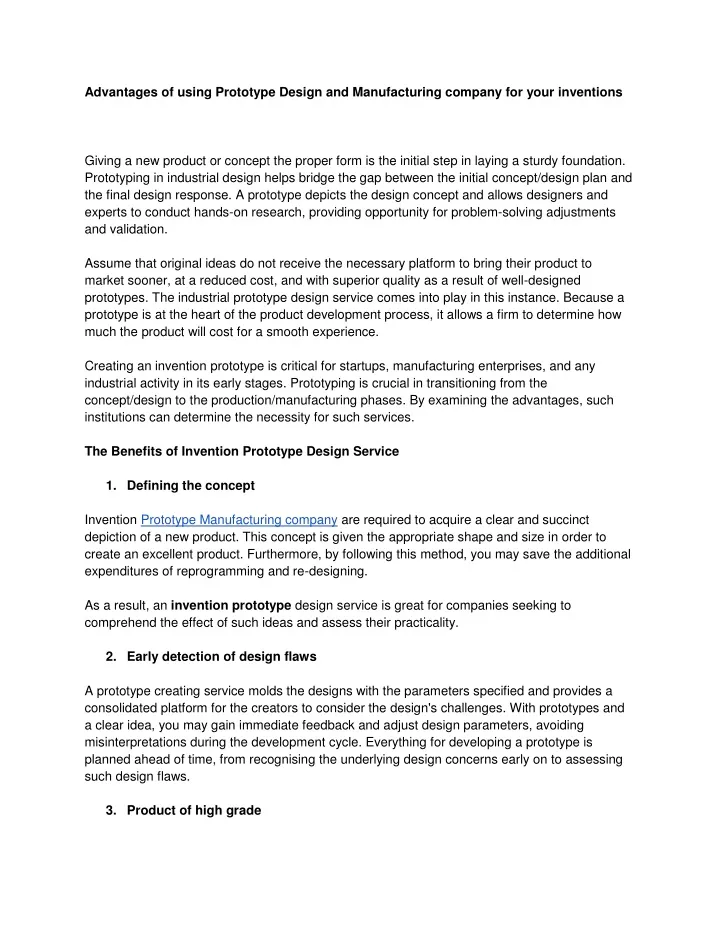 PPT - Advantages of using Prototype Design and Manufacturing company ...