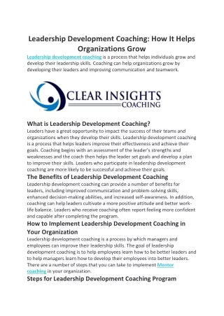 PPT - Leadership Development Coaching: How It Helps Organizations Grow ...