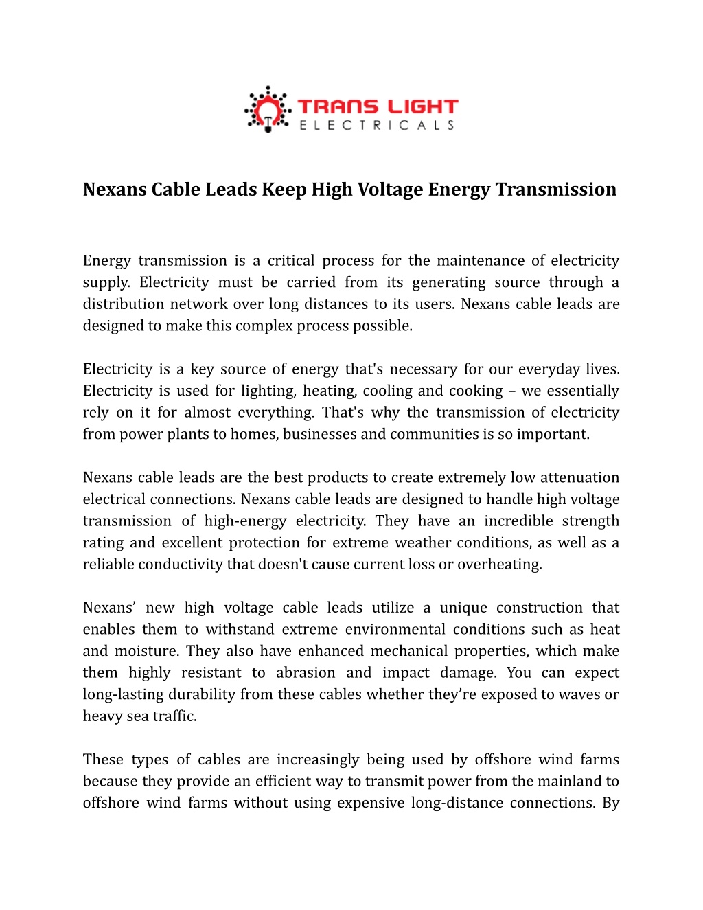 PPT - Nexans Cable Leads Keep High Voltage Energy Transmission ...