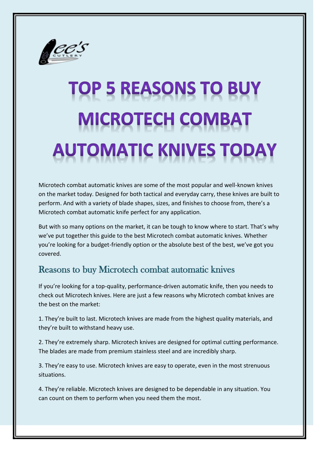 PPT - Top 5 reasons to buy Microtech combat automatic knives today PowerPoint Presentation - ID ...