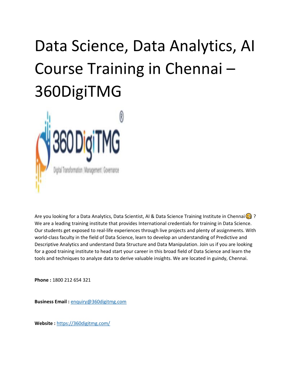 PPT - Data Science, Data Analytics, AI Course Training in Chennai - 360DigiTMG (1) PowerPoint ...