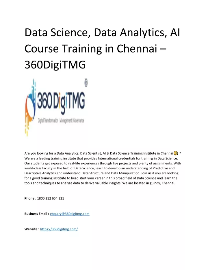 PPT - Data Science, Data Analytics, AI Course Training in Chennai ...