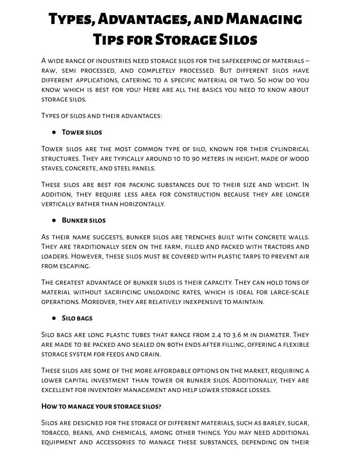 PPT - Types, Advantages, and Managing Tips for Storage Silos PowerPoint ...