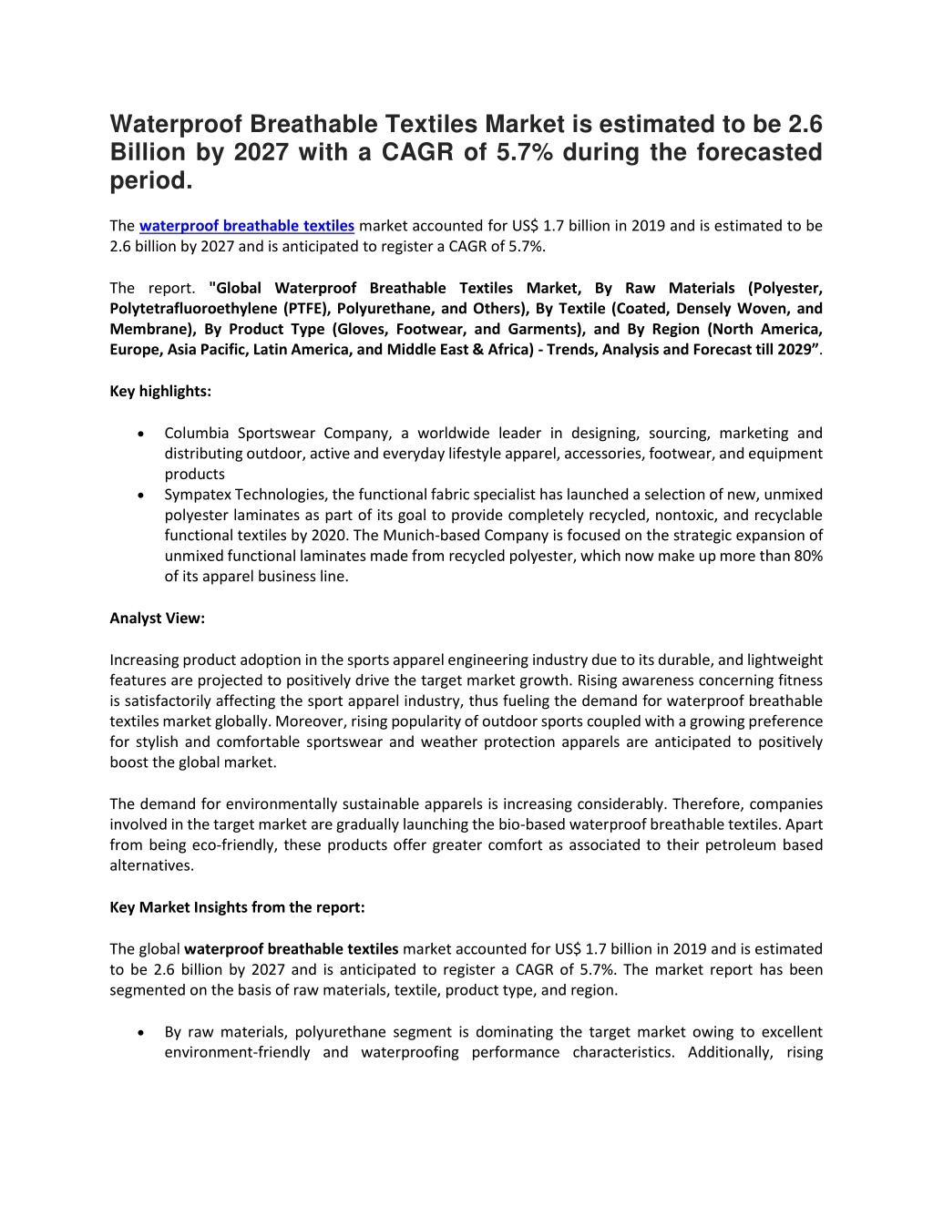 PPT - Waterproof Breathable Textiles Market PowerPoint Presentation ...