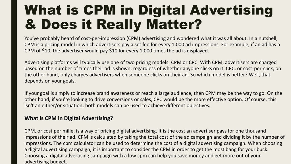 PPT - cpm digital advertising PowerPoint Presentation, free download ...