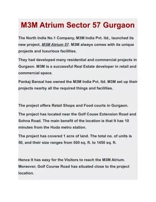 PPT - M3M Atrium 57 Gurgaon PowerPoint Presentation, free download - ID ...