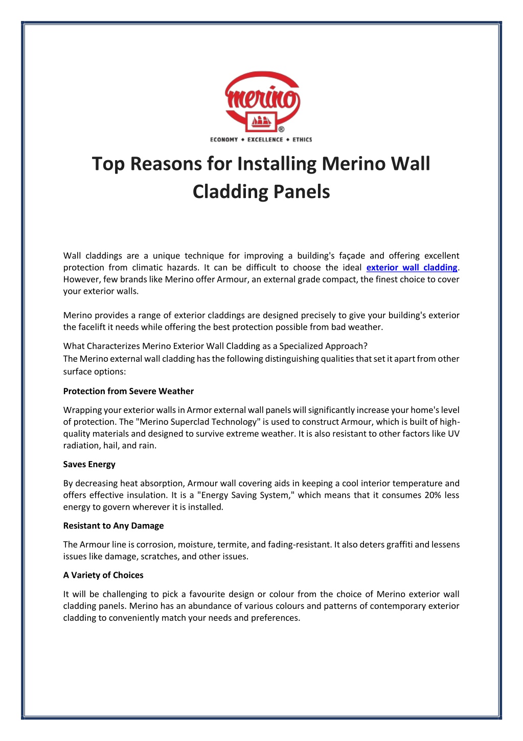 PPT - Top Reasons for Installing Merino Wall Cladding Panels PowerPoint ...
