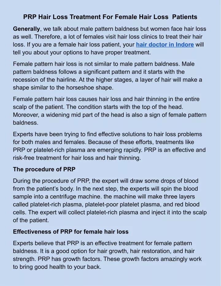 Ppt Prp Hair Loss Treatment For Female Hair Loss Patients Docx