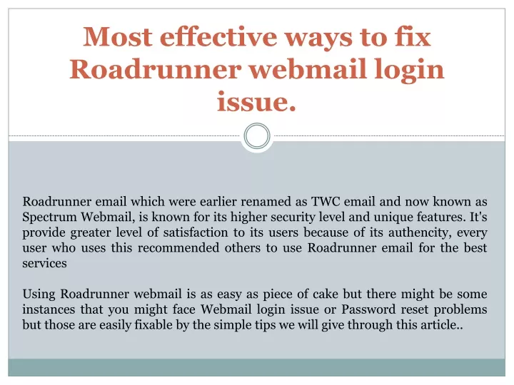 PPT - Most Effective Way to fix Roadrunner Webmail Login Issues ...