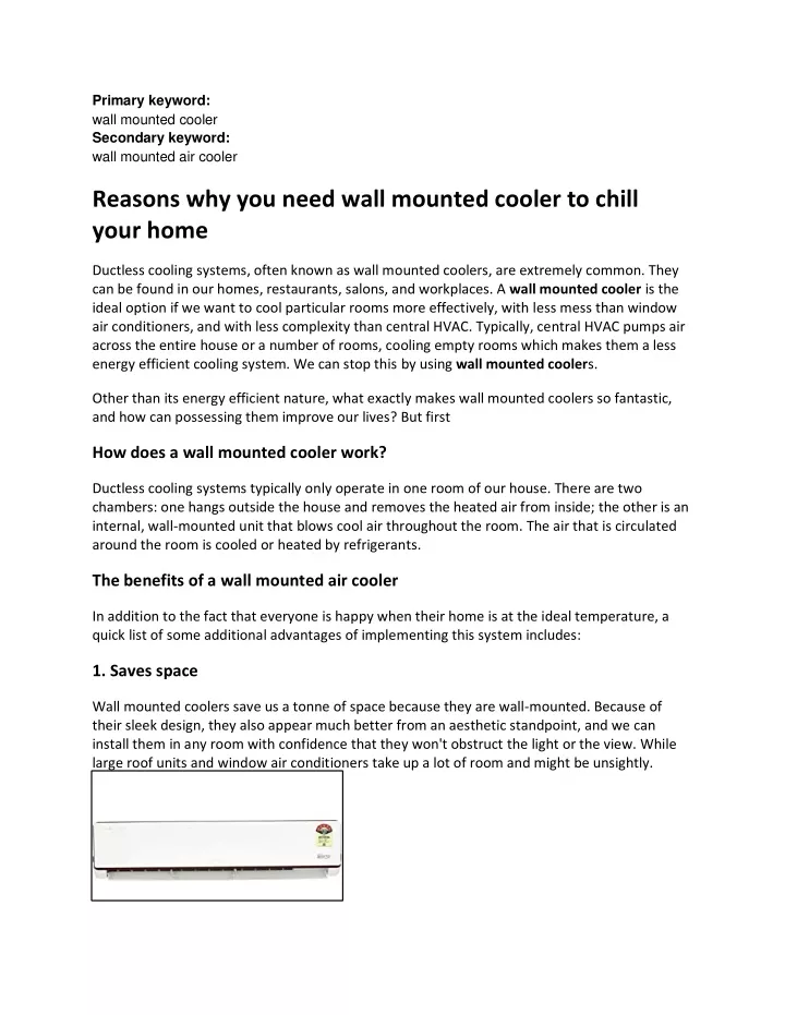 PPT - Reasons why you need wall mounted cooler to chill your home PowerPoint Presentation - ID ...