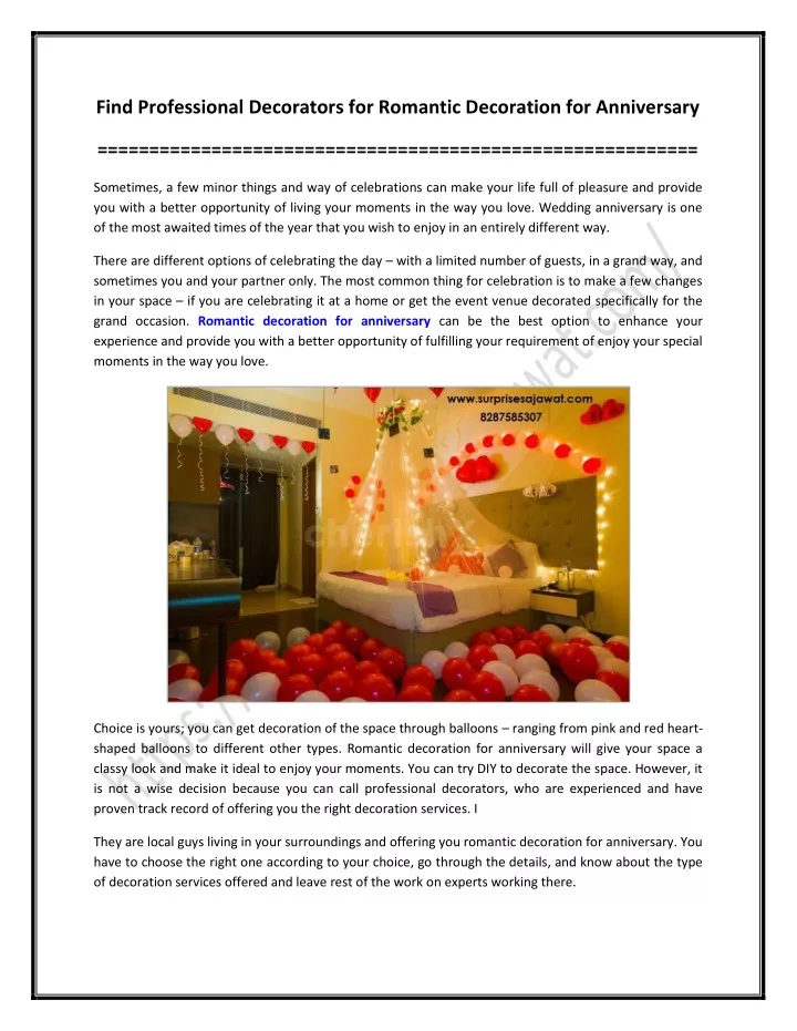 PPT - Find Professional Decorators for Romantic Decoration for Anniversary PowerPoint ...
