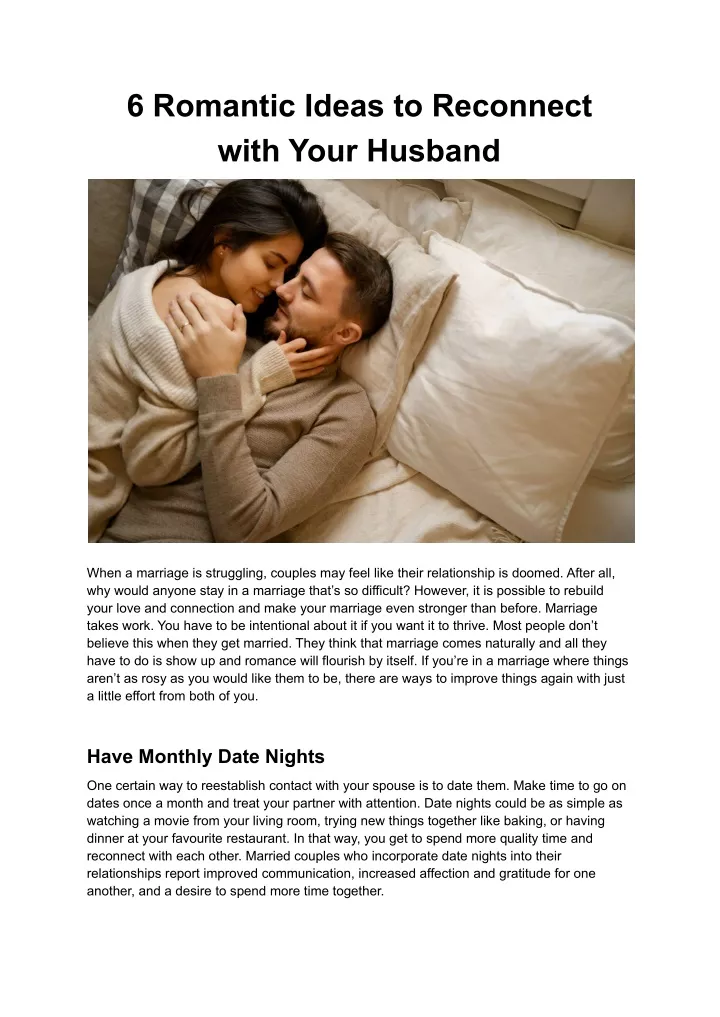 Ppt 6 Romantic Ideas To Reconnect With Your Husband Powerpoint