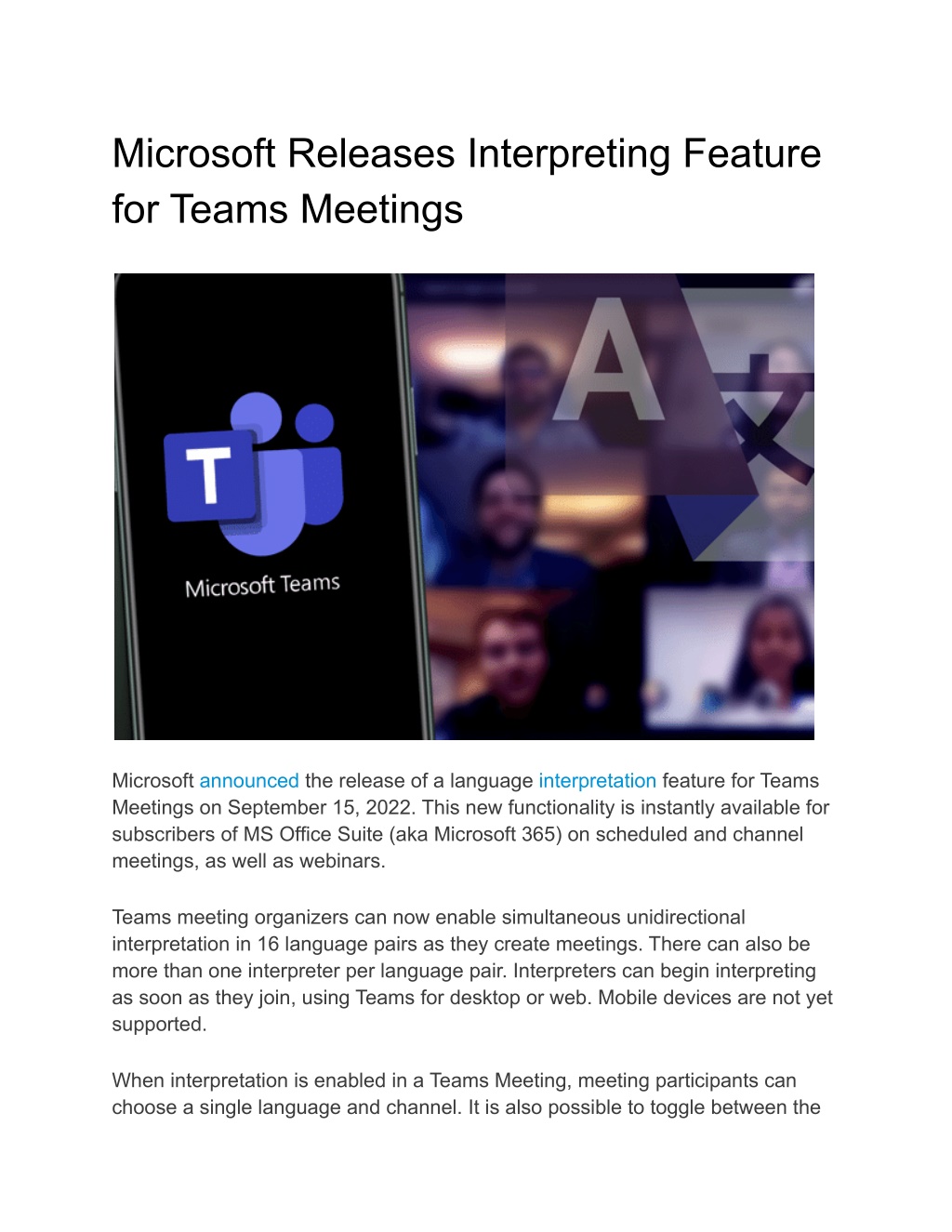 PPT - Microsoft Releases Interpreting Feature for Teams Meetings ...