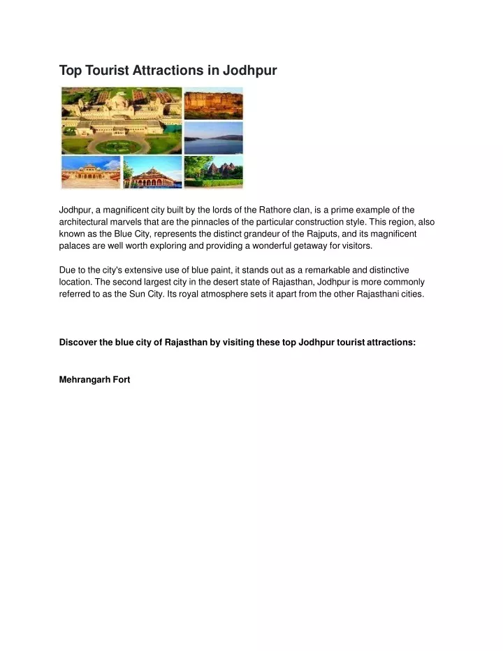 Ppt Top Tourist Attractions In Jodhpur Powerpoint Presentation Free
