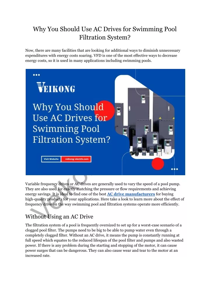 PPT - Why You Should Use AC Drives for Swimming Pool Filtration System ...