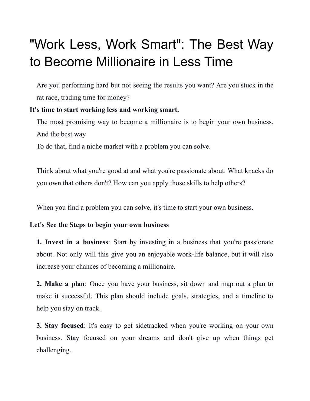 PPT - _Work Less, Work Smart__ The Best Way to Become Millionaire in ...