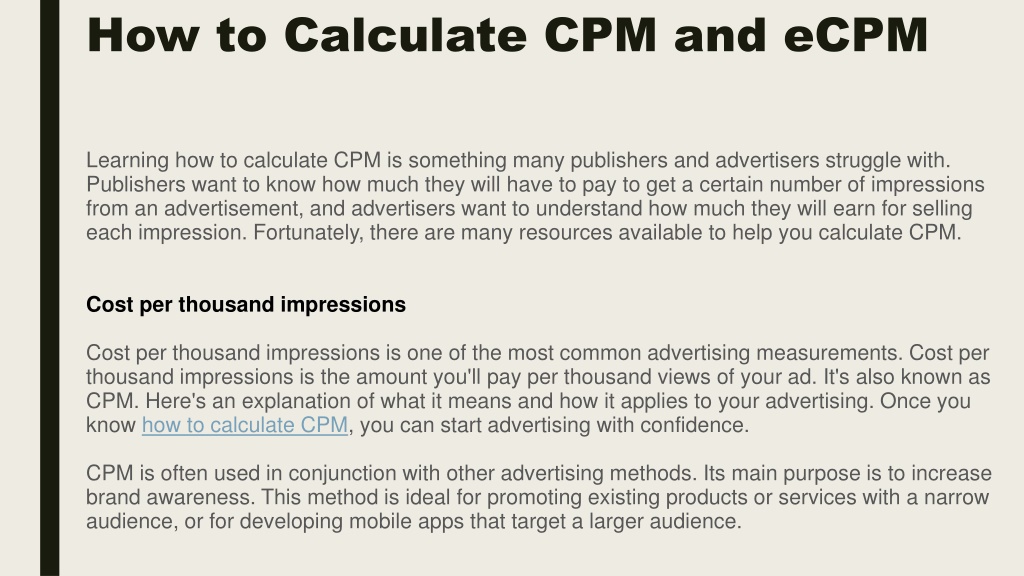 PPT - How to Calculate CPM and eCPM PowerPoint Presentation, free download - ID:11629254