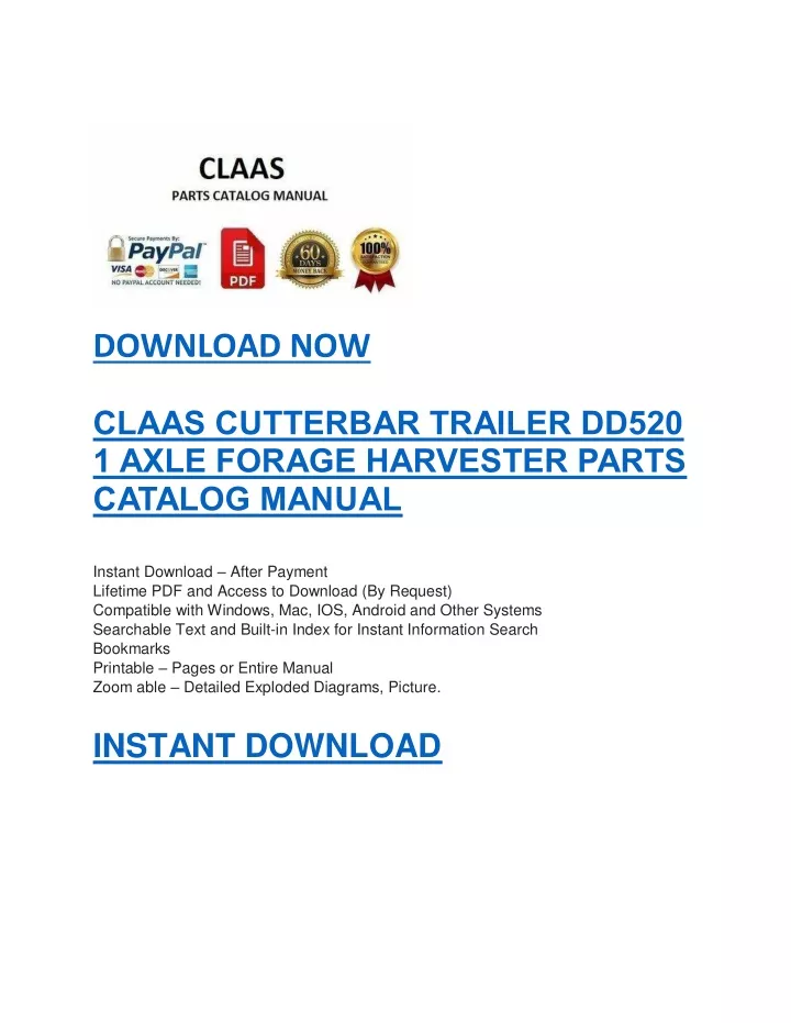 PPT - CLAAS CUTTERBAR TRAILER DD520 1 AXLE FORAGE HARVESTER PARTS CATALOG MANUAL PowerPoint ...