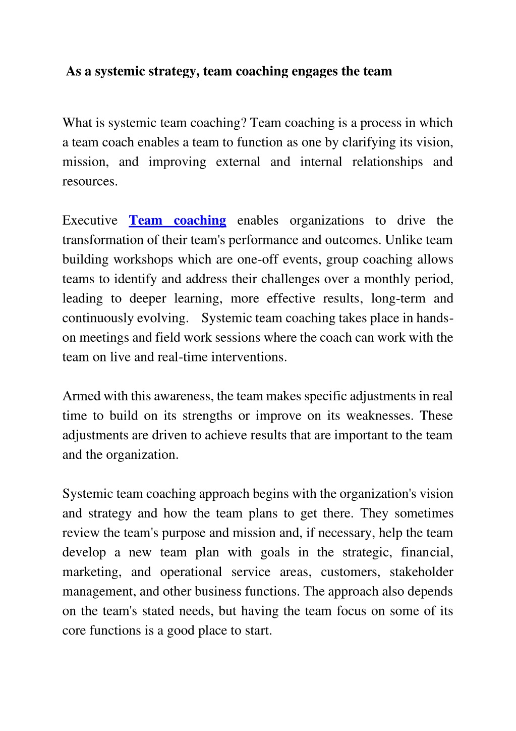 PPT - As a systemic strategy, team coaching engages the team PowerPoint ...