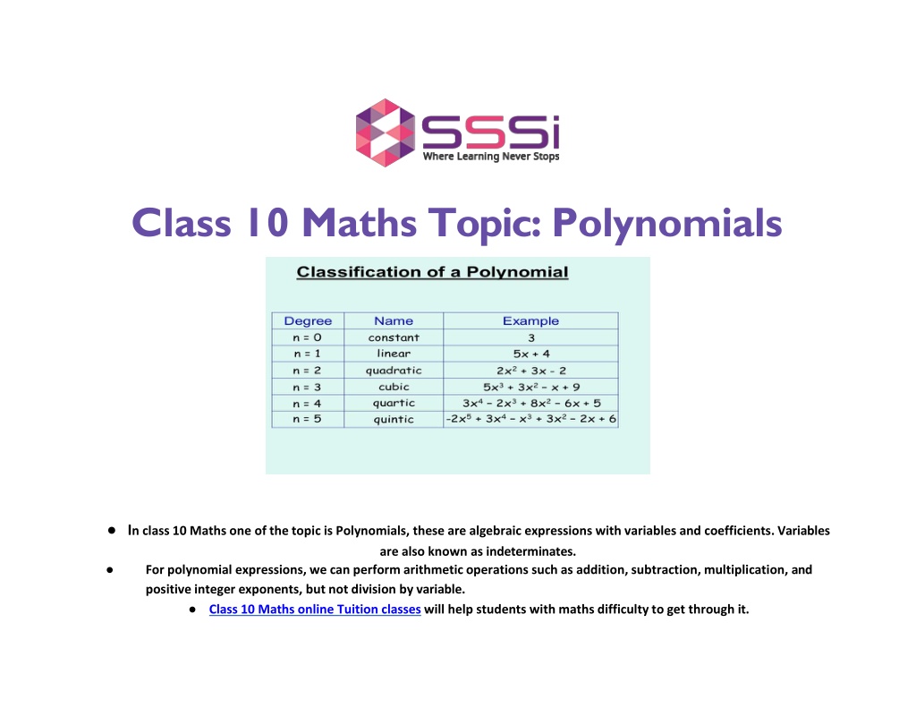 PPT - Class-10-Maths-Topic-Polynomials PowerPoint Presentation, free ...