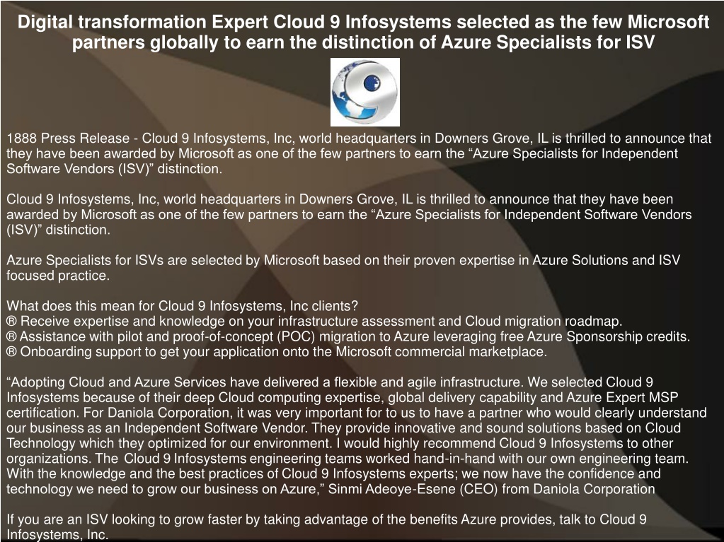 PPT - Digital transformation Expert Cloud 9 Infosystems selected as the few Microsoft PowerPoint ...