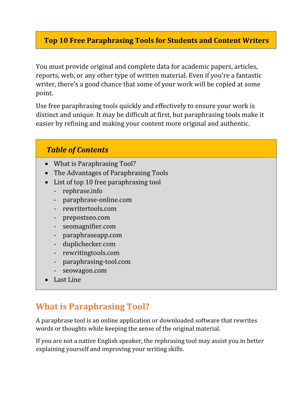 PPT - Top 10 Free Paraphrasing Tools for Students and Content Writers ...