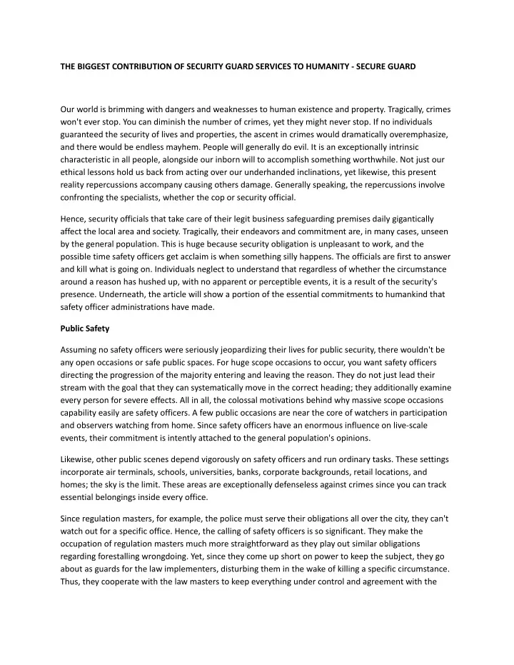 PPT - THE BIGGEST CONTRIBUTION OF SECURITY GUARD SERVICES TO HUMANITY ...