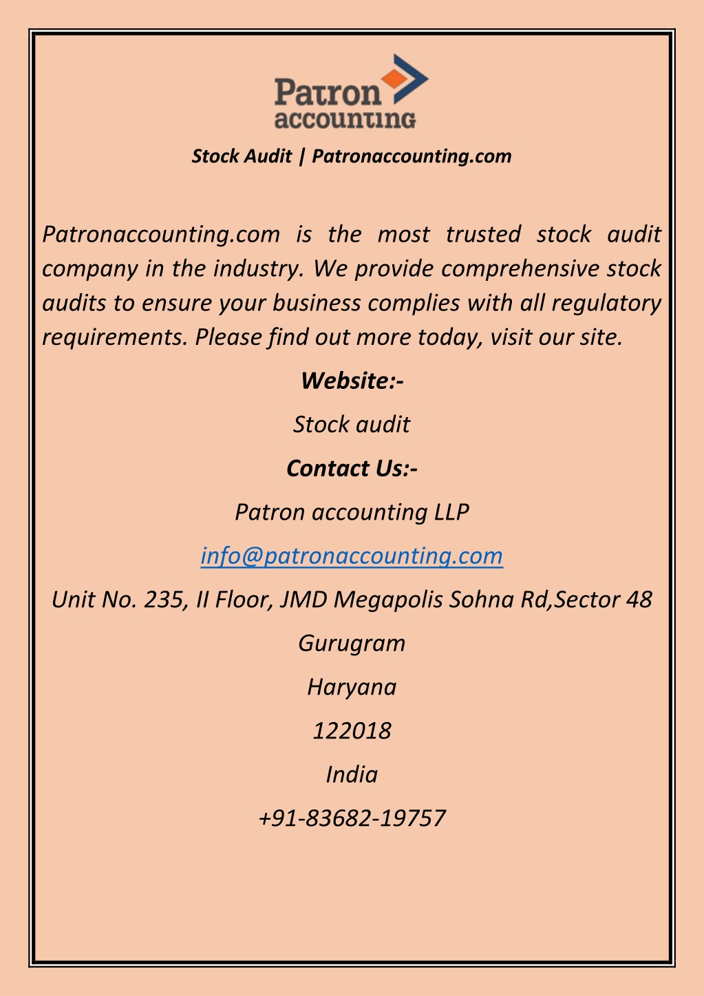 PPT - Stock Audit Patronaccounting PowerPoint Presentation, free ...