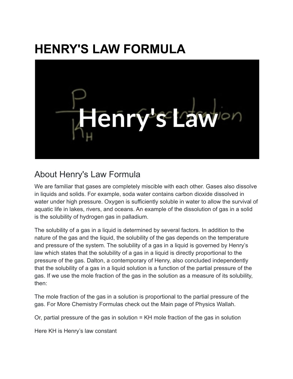 PPT - HENRY'S LAW FORMULA PowerPoint Presentation, free download - ID ...