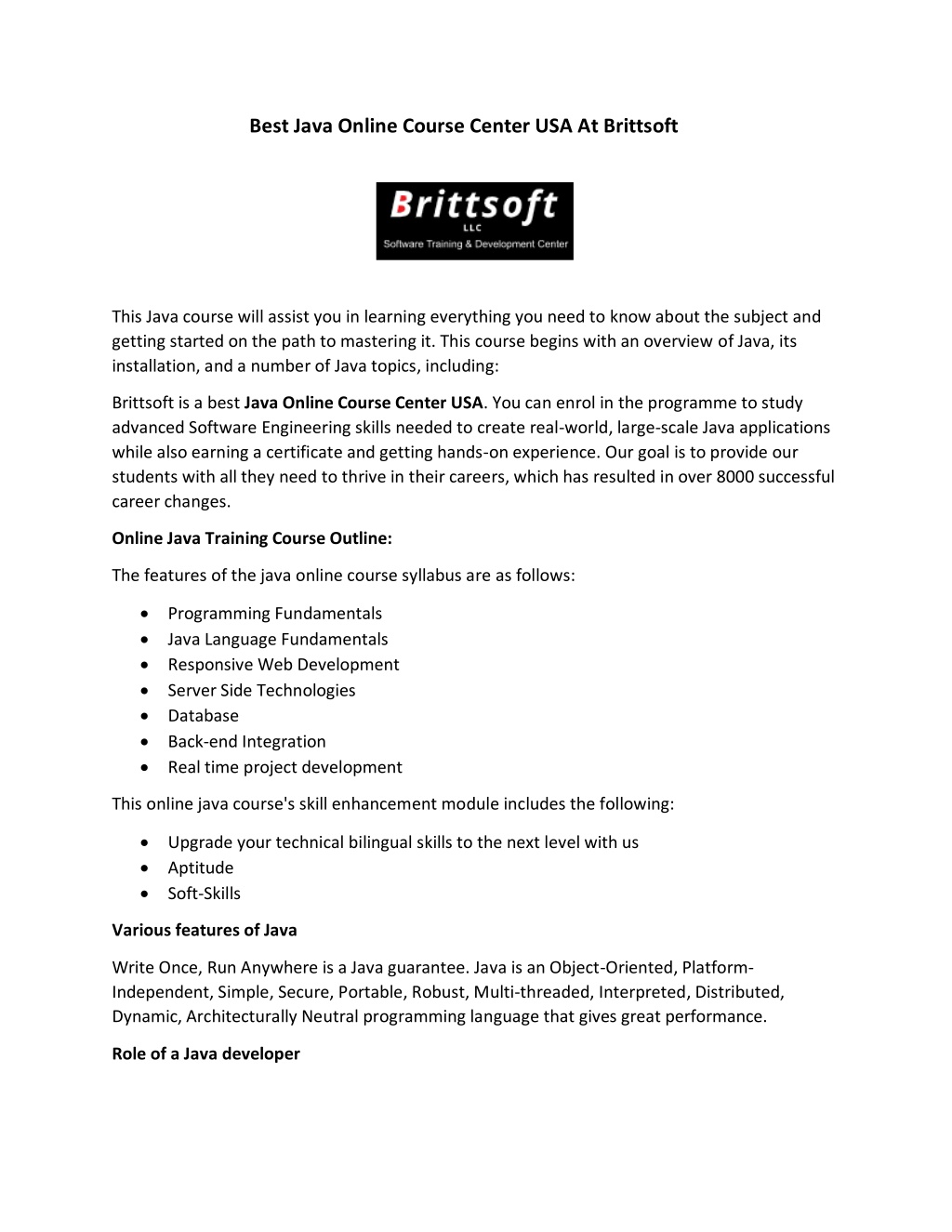 PPT - Best Java Online Course Center USA At Brittsoft PowerPoint ...