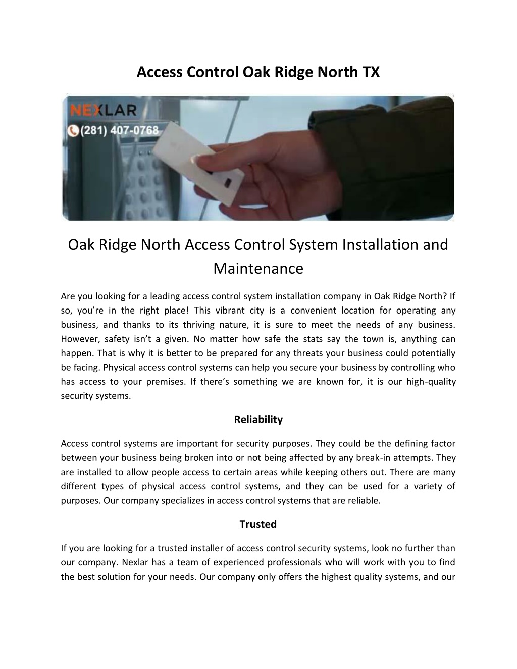 PPT - Oak Ridge North Access Control System Installation and ...