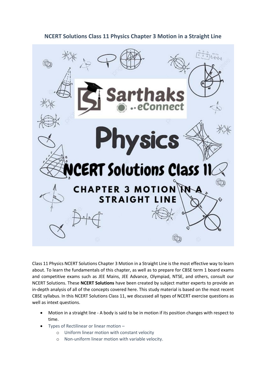 PPT - NCERT Solutions Class 11 Physics Chapter 3 Motion in a Straight ...