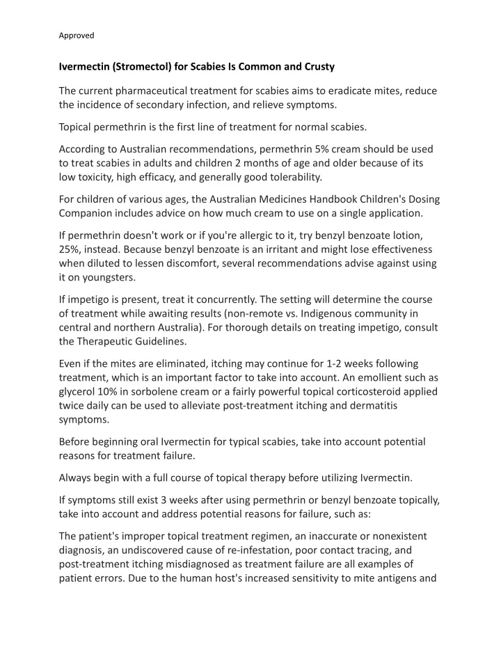 PPT - Ivermectin (Stromectol) for Scabies Is Common and Crusty.docx ...