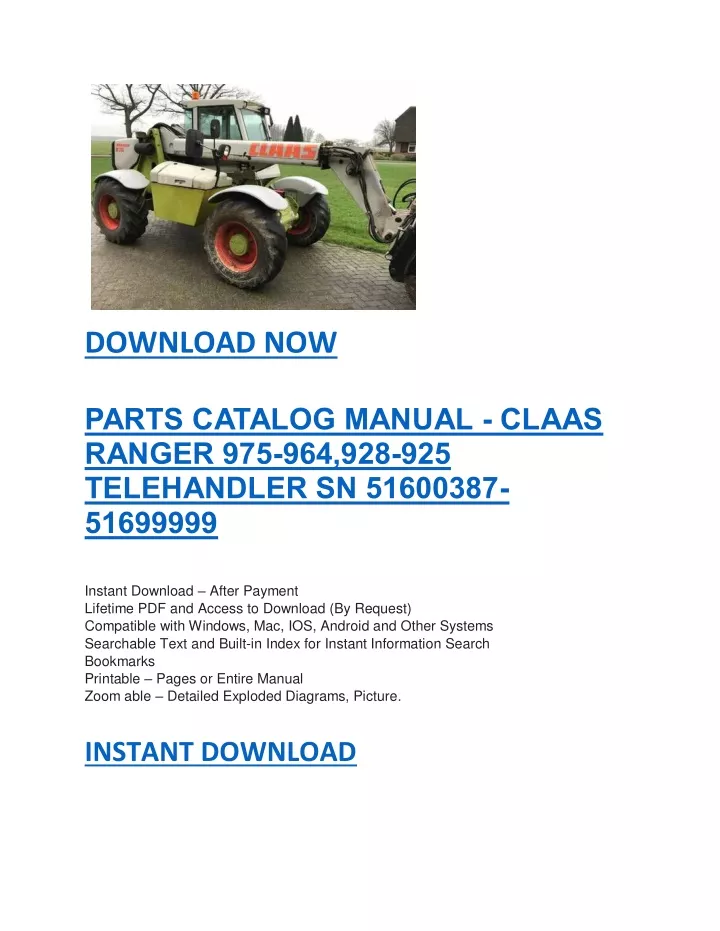 PPT - PARTS CATALOG MANUAL - CLAAS RANGER 975-964,928-925 TELEHANDLER ...