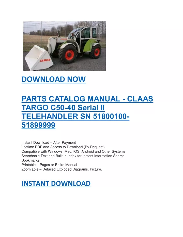 PPT - PARTS CATALOG MANUAL - CLAAS TARGO C50-40 Serial II TELEHANDLER ...