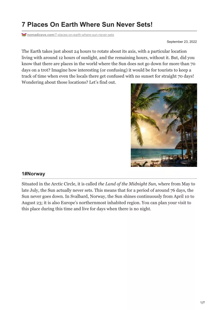 PPT - 7 Places On Earth Where Sun Never Sets PowerPoint Presentation ...