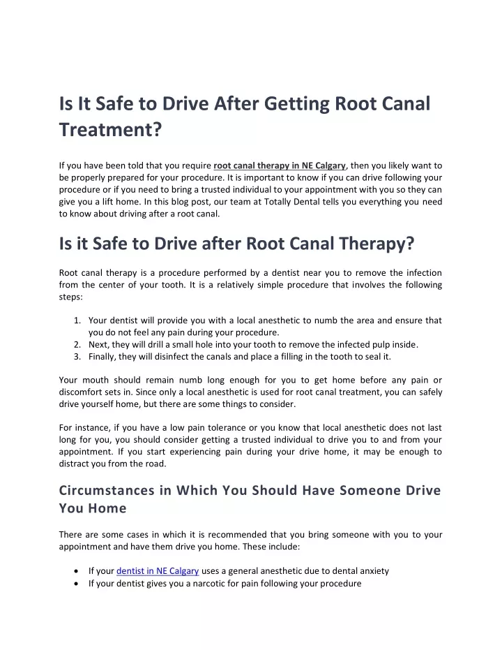 PPT - Totally Dental - Is It Safe to Drive After Getting Root Canal ...