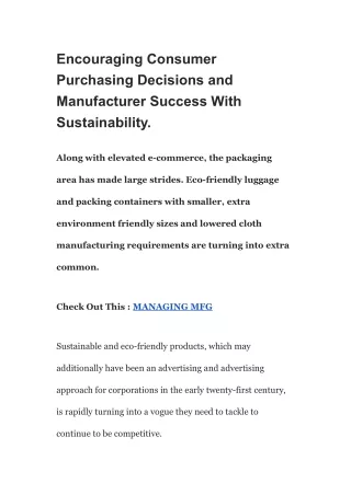 PPT - Encouraging Consumer Purchasing Decisions and Manufacturer ...