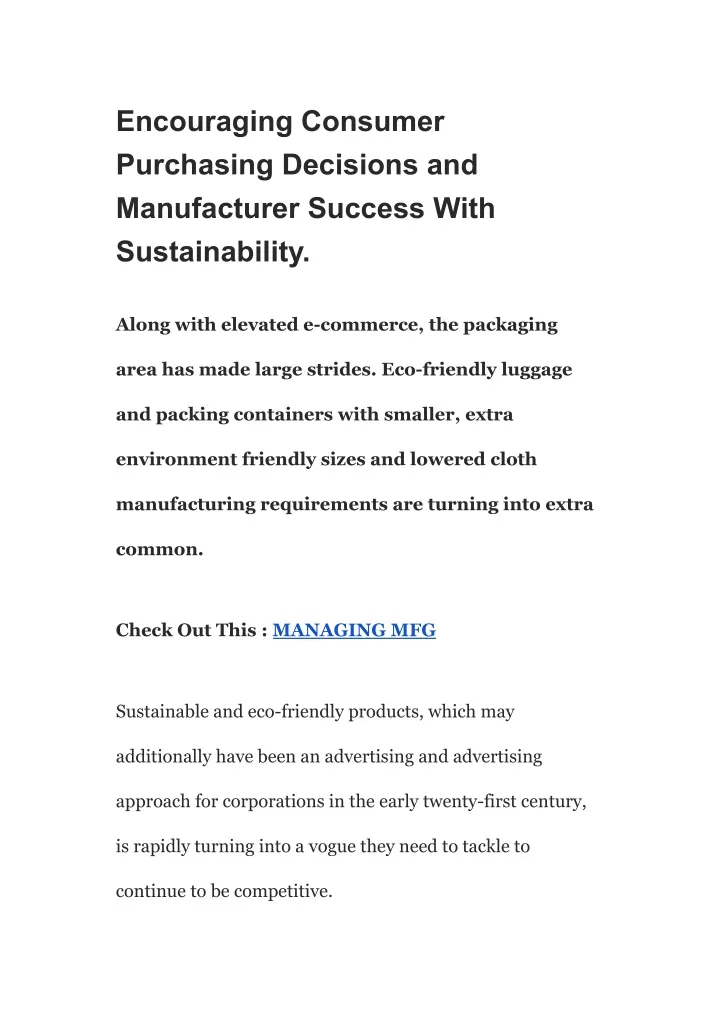 PPT - Encouraging Consumer Purchasing Decisions and Manufacturer ...