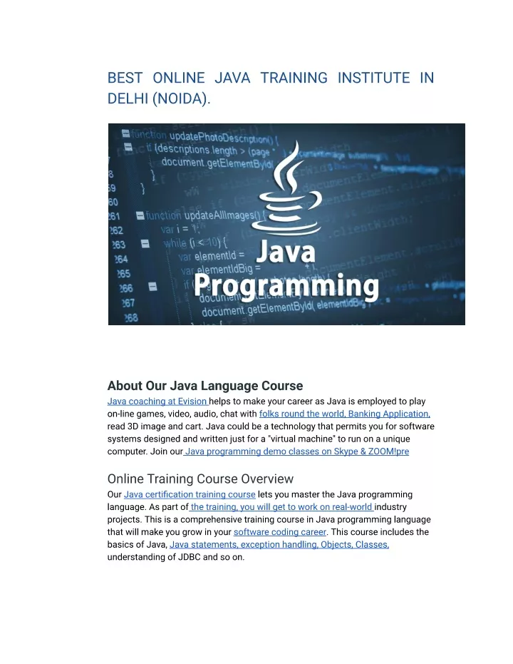 PPT - BEST ONLINE JAVA TRAINING INSTITUTE IN DELHI (NOIDA). PowerPoint ... PPT - BEST ONLINE JAVA TRAINING INSTITUTE IN DELHI (NOIDA). PowerPoint ...