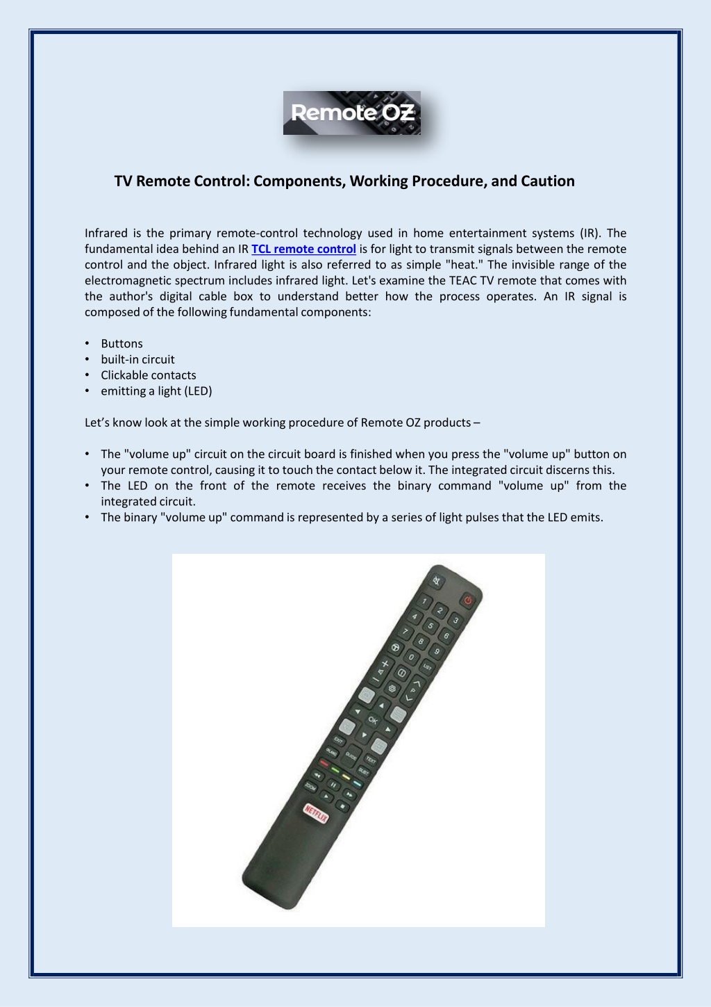 PPT - TV Remote Control - Components, Working Procedure, and Caution ...