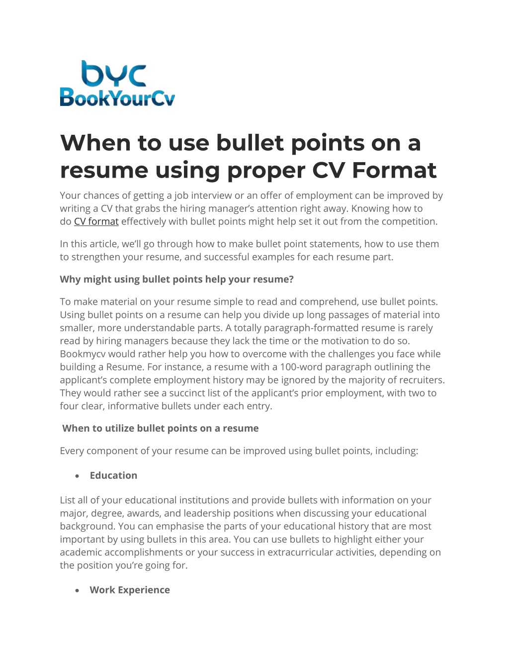 PPT - When to use bullet points on a resume using proper CV Format ...