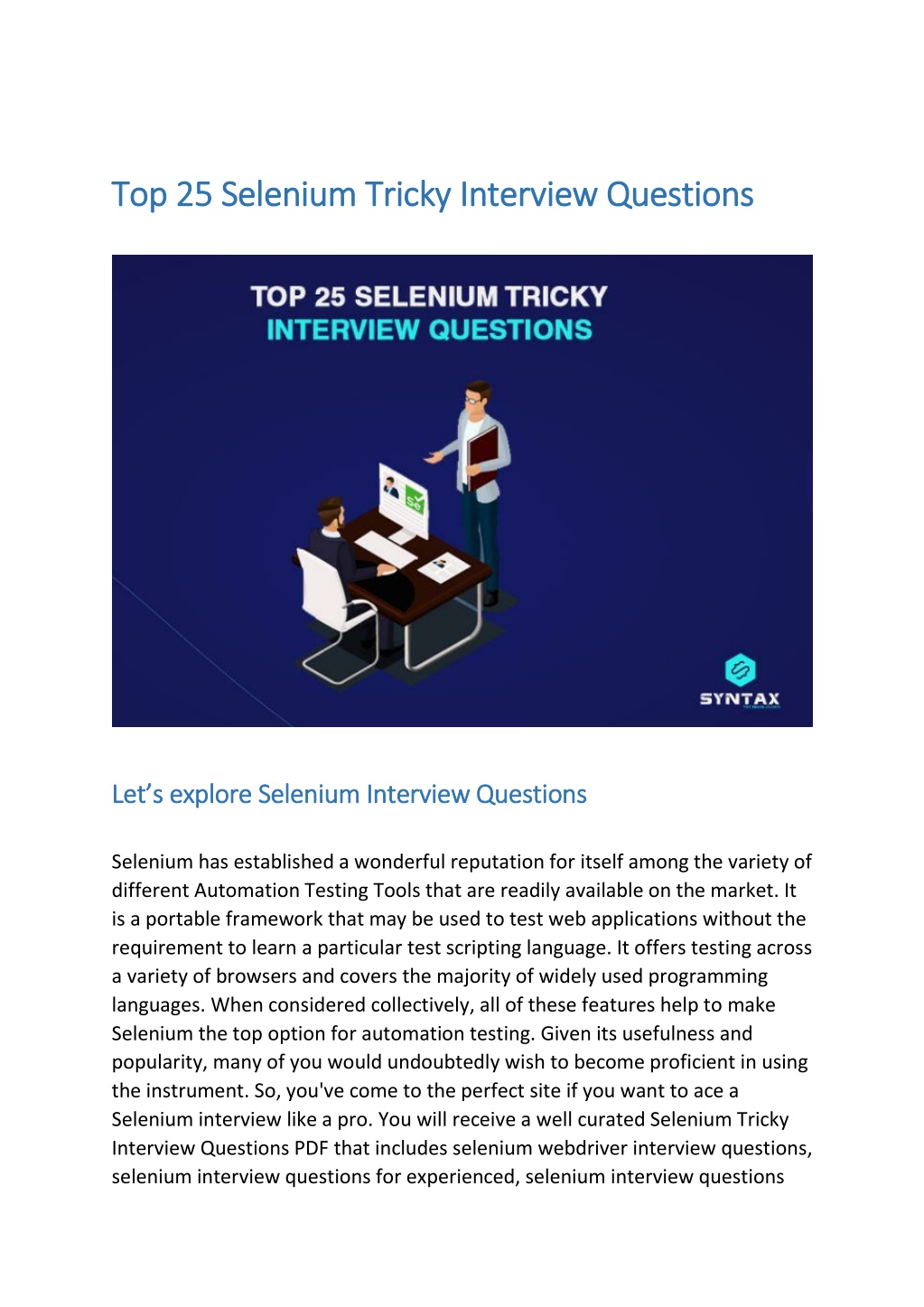 PPT - Top 25 Selenium Tricky Interview Questions PowerPoint Presentation - ID:11705643