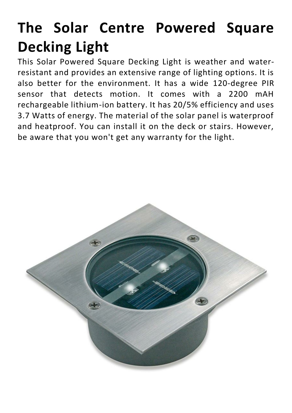 PPT - The Solar Centre Powered Square Decking Light PowerPoint ...