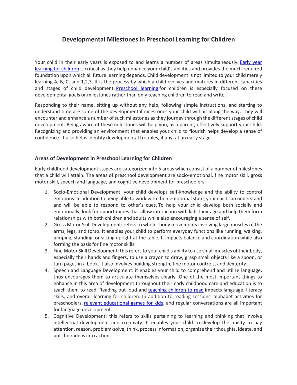 PPT - Developmental Milestones in Preschool Learning for Children ...
