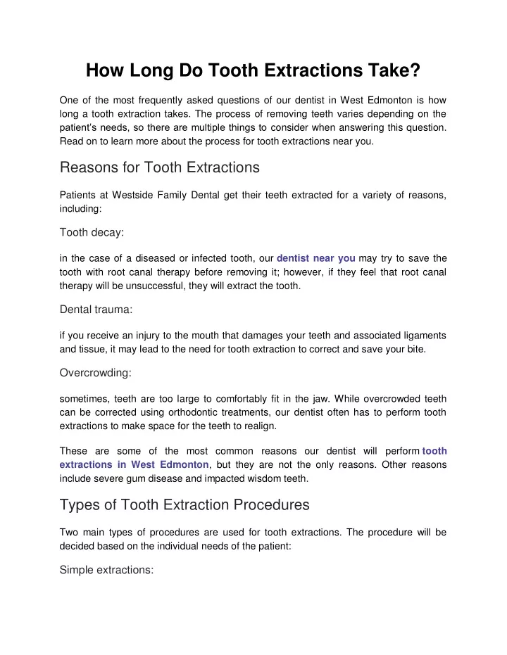 PPT - Westside Family Dental - How Long Do Tooth Extractions Take ...