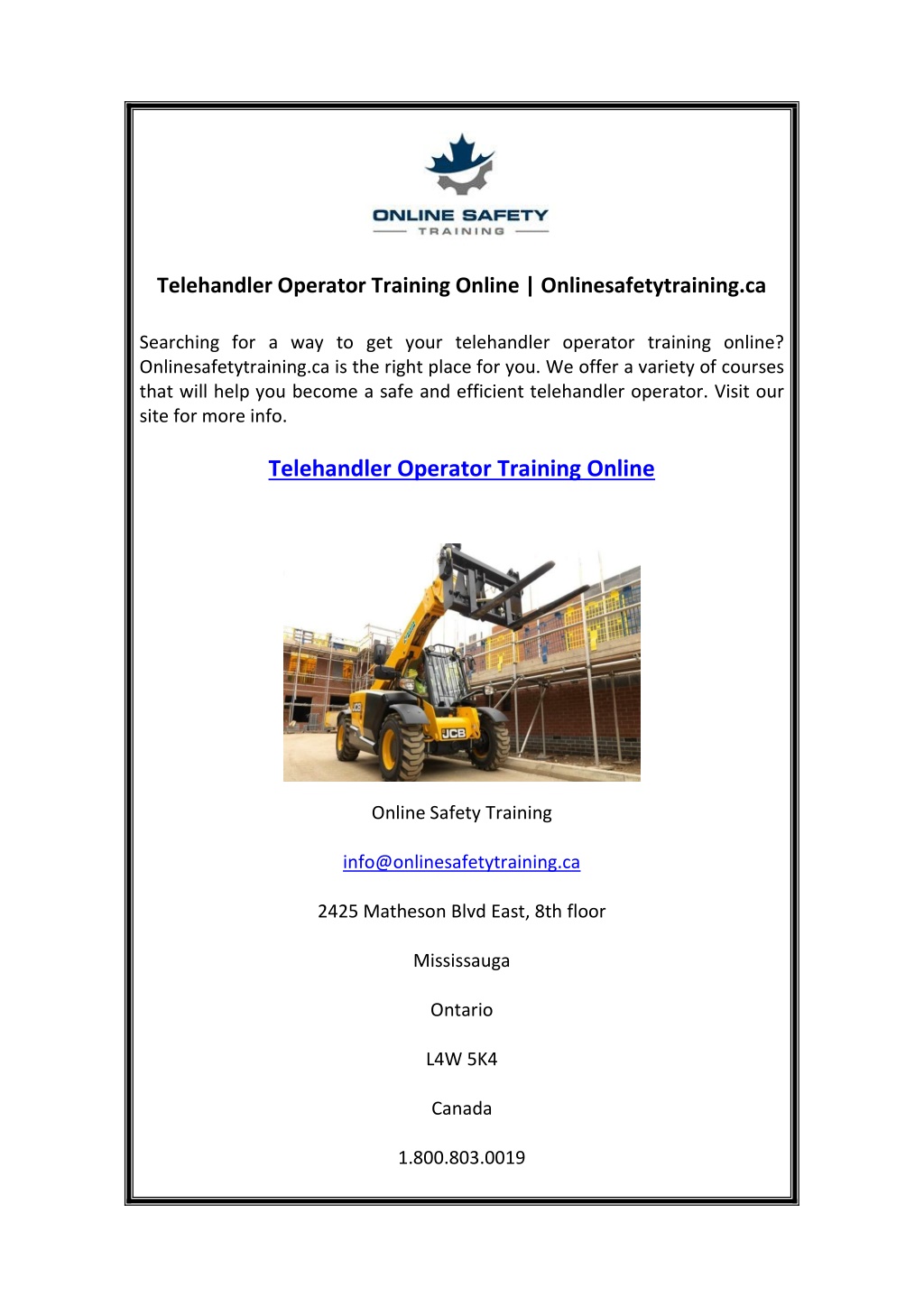 PPT - Telehandler Operator Training Online Onlinesafetytraining.ca ...