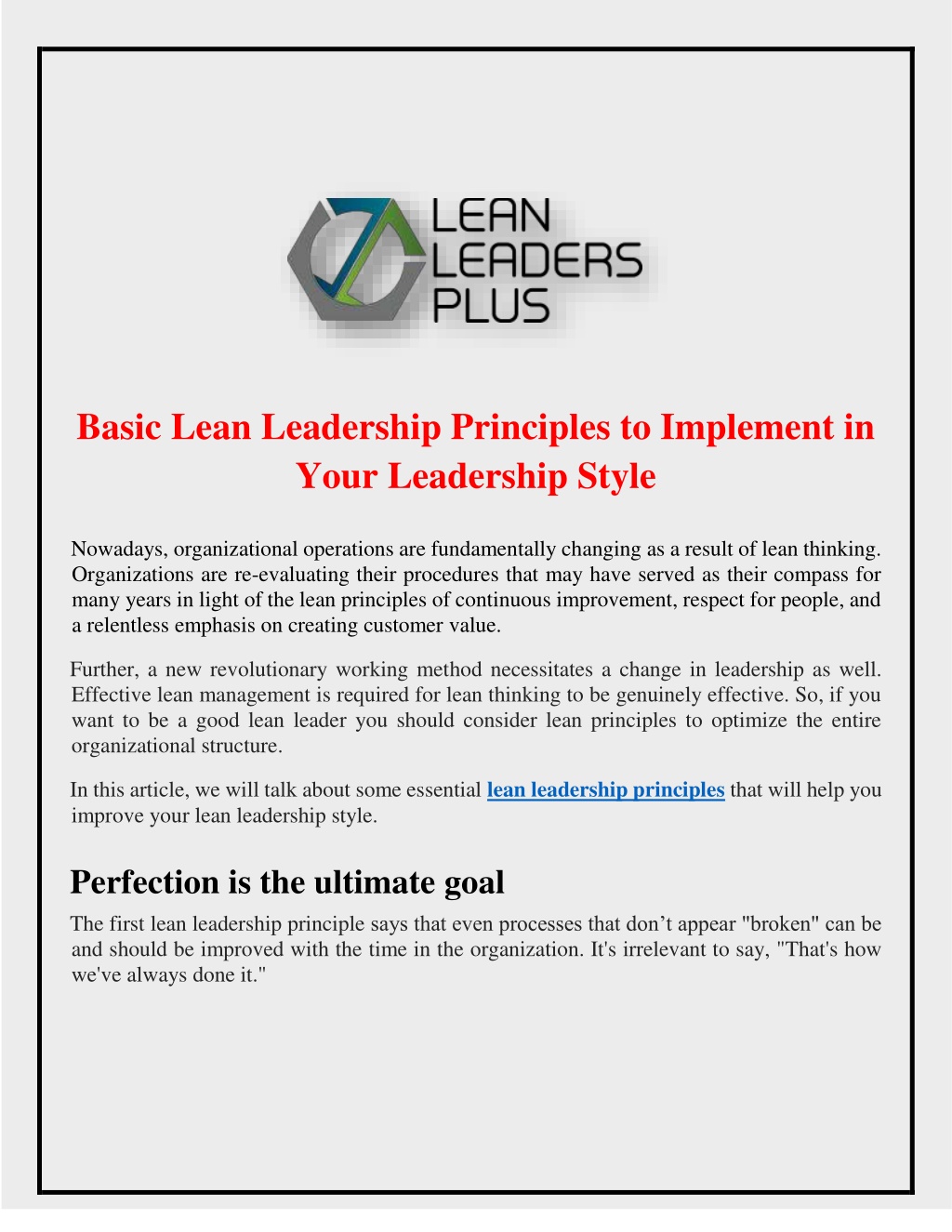 PPT - Basic Lean Leadership Principles to Implement in Your Leadership ...